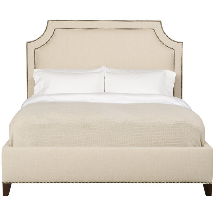 Audrey Asher Queen Upholstered Low Profile Panel Bed Vanguard Furniture Leg Color Havana Fabric Nadia Earth Nailhead Detail No